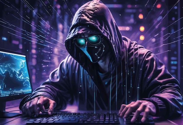 Premium Vector | Hacker using laptop computer with data code cyber crime concept 3d illustration ...