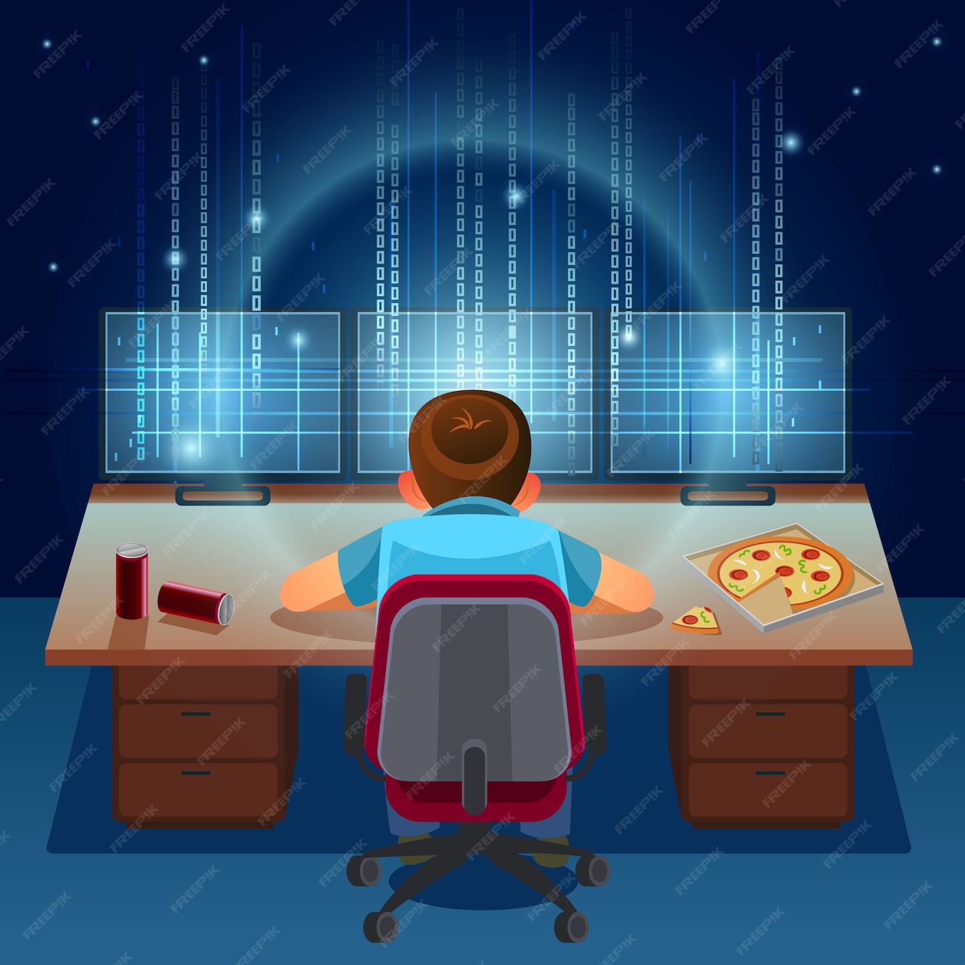 Premium Vector | Hacker working on a code on dark digital background ...