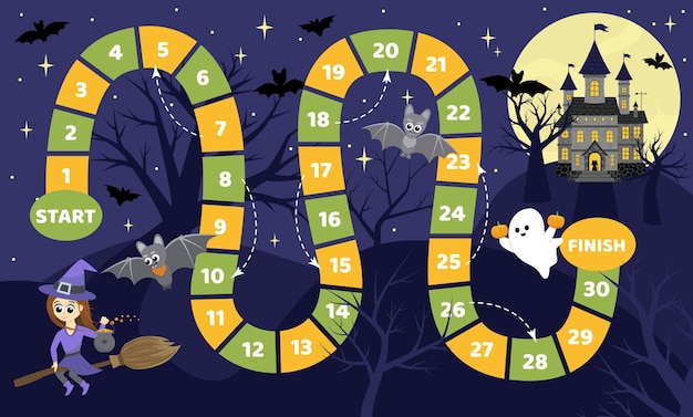 Premium Vector | Halloween board game for kids help witch to find ... Premium Vector | Halloween board game for kids help witch to find ...