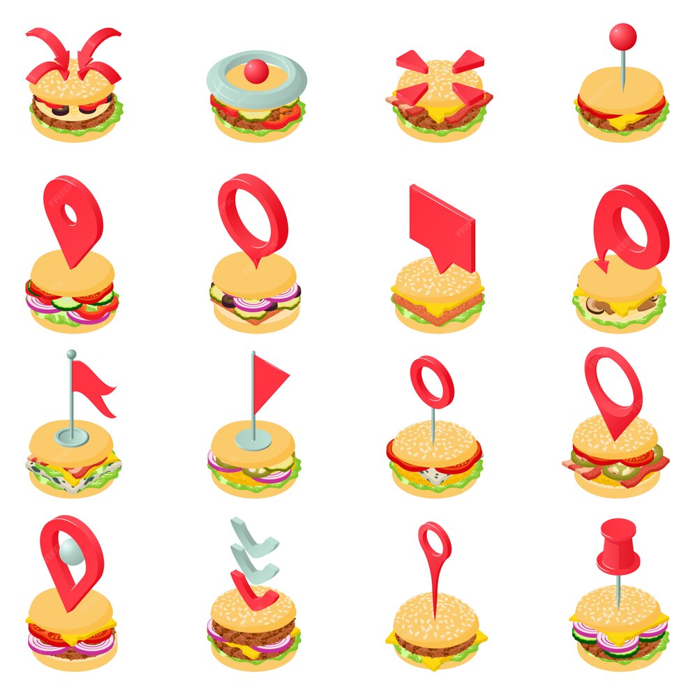 Premium Vector | Hamburger steak icons set, isometric style Premium Vector | Hamburger steak icons set, isometric style