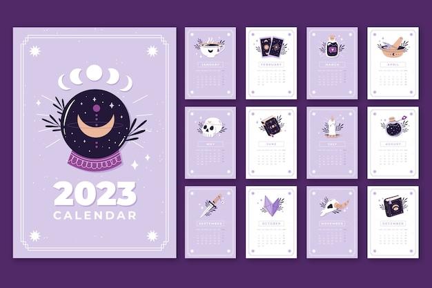 Premium Vector | Hand drawn 2023 wall calendar template Premium Vector | Hand drawn 2023 wall calendar template