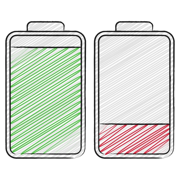 Premium Vector | Hand drawn battery full and empty Premium Vector | Hand drawn battery full and empty