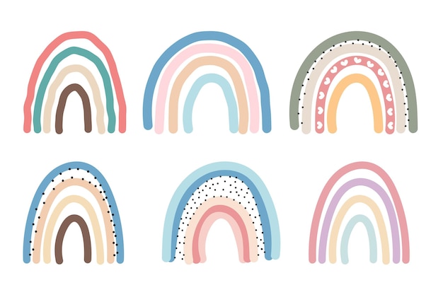 Premium Vector | Hand drawn boho rainbows collection Premium Vector | Hand drawn boho rainbows collection