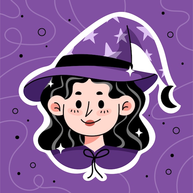 Premium Vector Hand Drawn Cartoon Witch Face Illustration