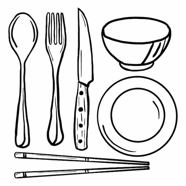 Premium Vector | Hand drawn cutlery vector icon design Premium Vector | Hand drawn cutlery vector icon design