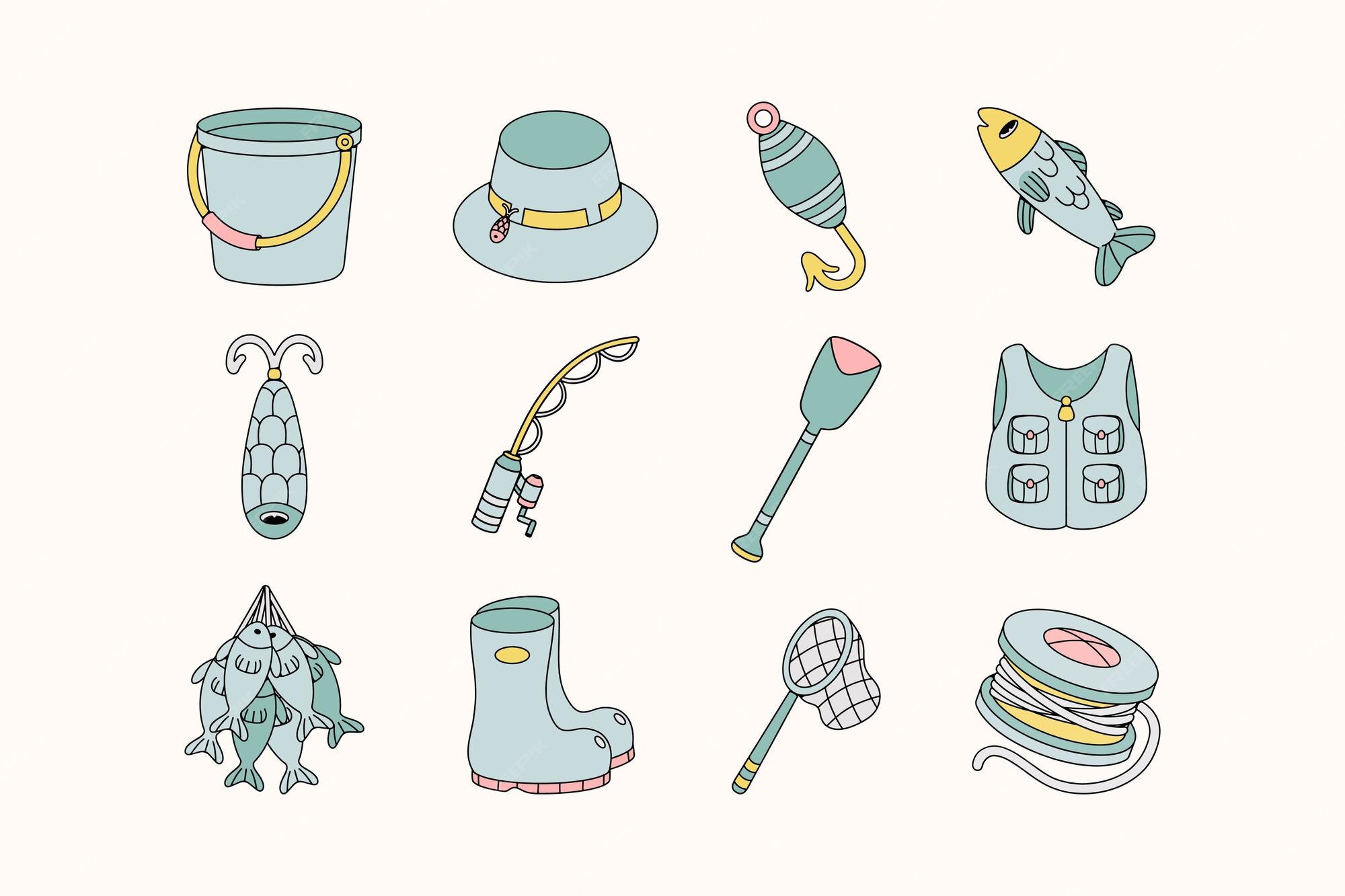 Premium Vector | Hand Drawn Doodle Fishing Illustration Set Premium Vector | Hand Drawn Doodle Fishing Illustration Set