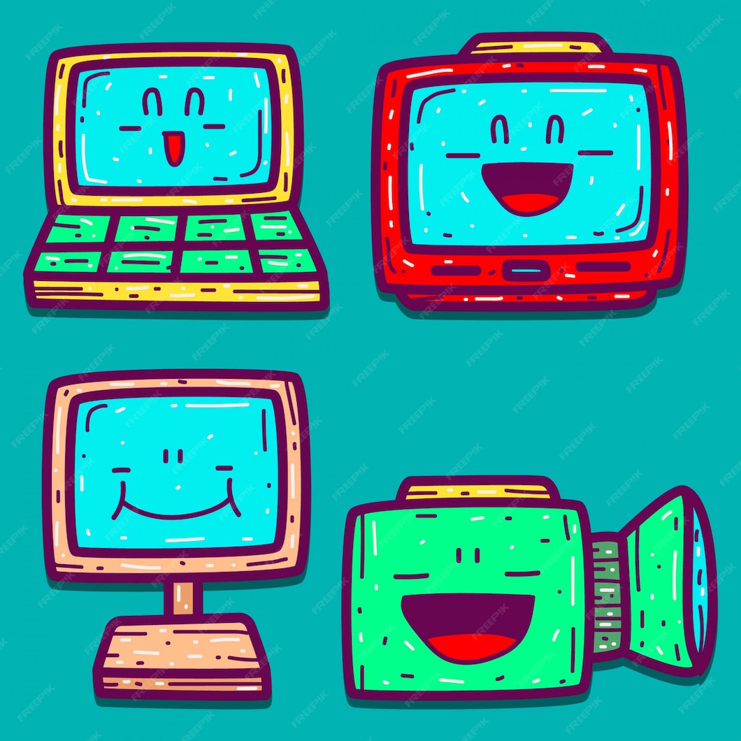 Premium Vector | Hand drawn electronic cartoon doodle design Premium Vector | Hand drawn electronic cartoon doodle design