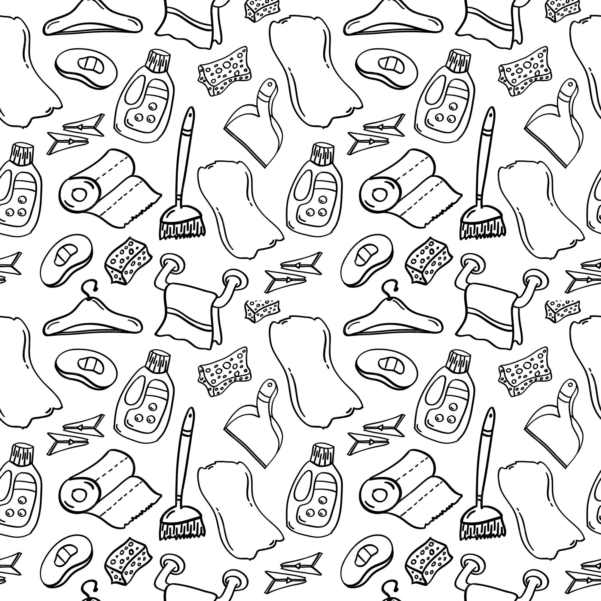 Premium Vector | Hand drawn home cleaning or house cleaning Seamless ... Premium Vector | Hand drawn home cleaning or house cleaning Seamless ...