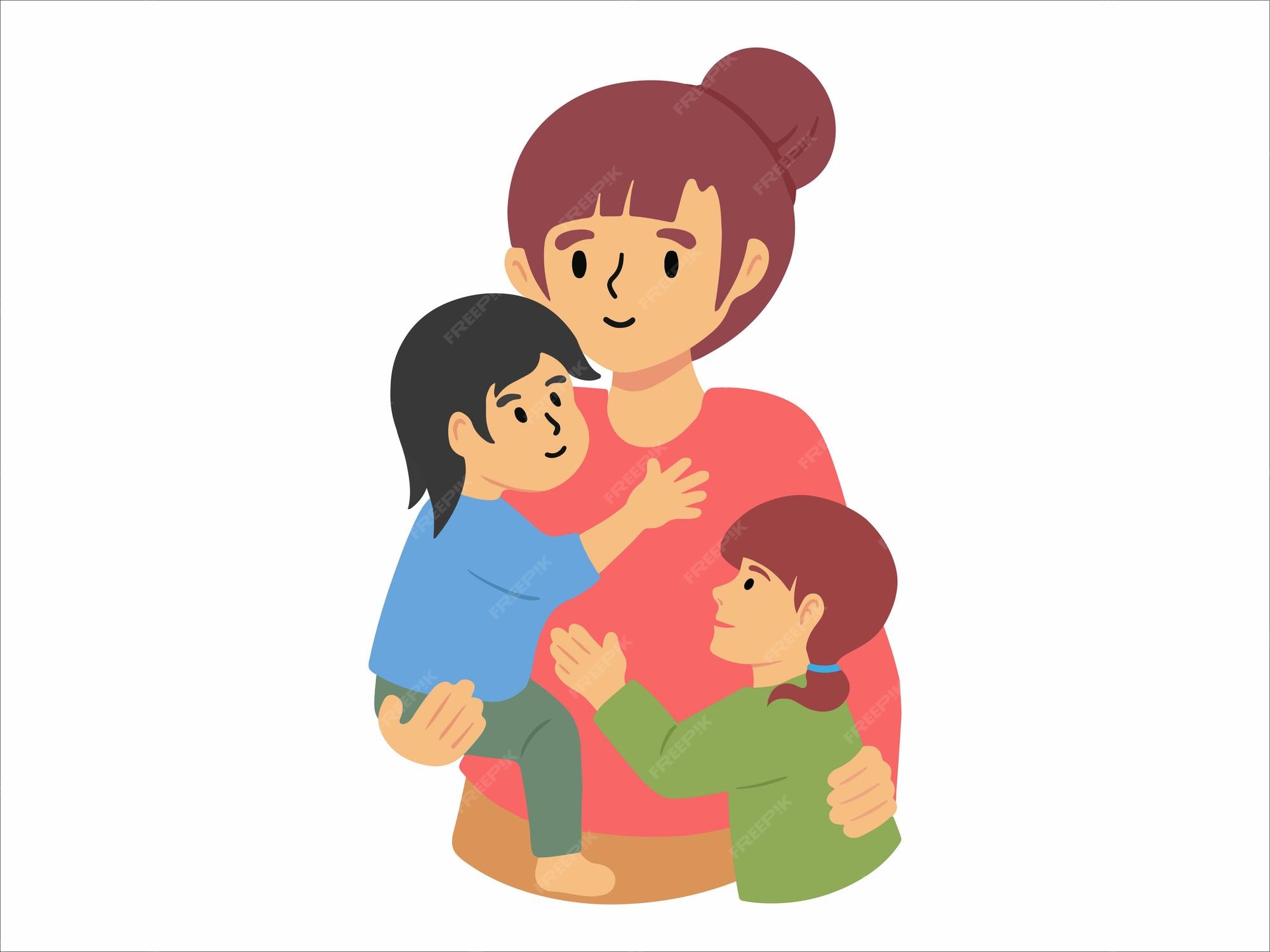 Premium Vector Hand Drawn Mom Two Daughter Illustration
