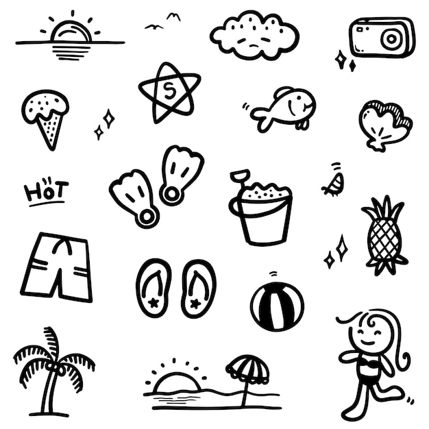 Premium Vector Hand Drawn Summer Theme Including Doodle Beach Holiday