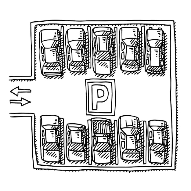 Premium Vector | Hand-drawn vector drawing of a parking lot full of ... Premium Vector | Hand-drawn vector drawing of a parking lot full of ...