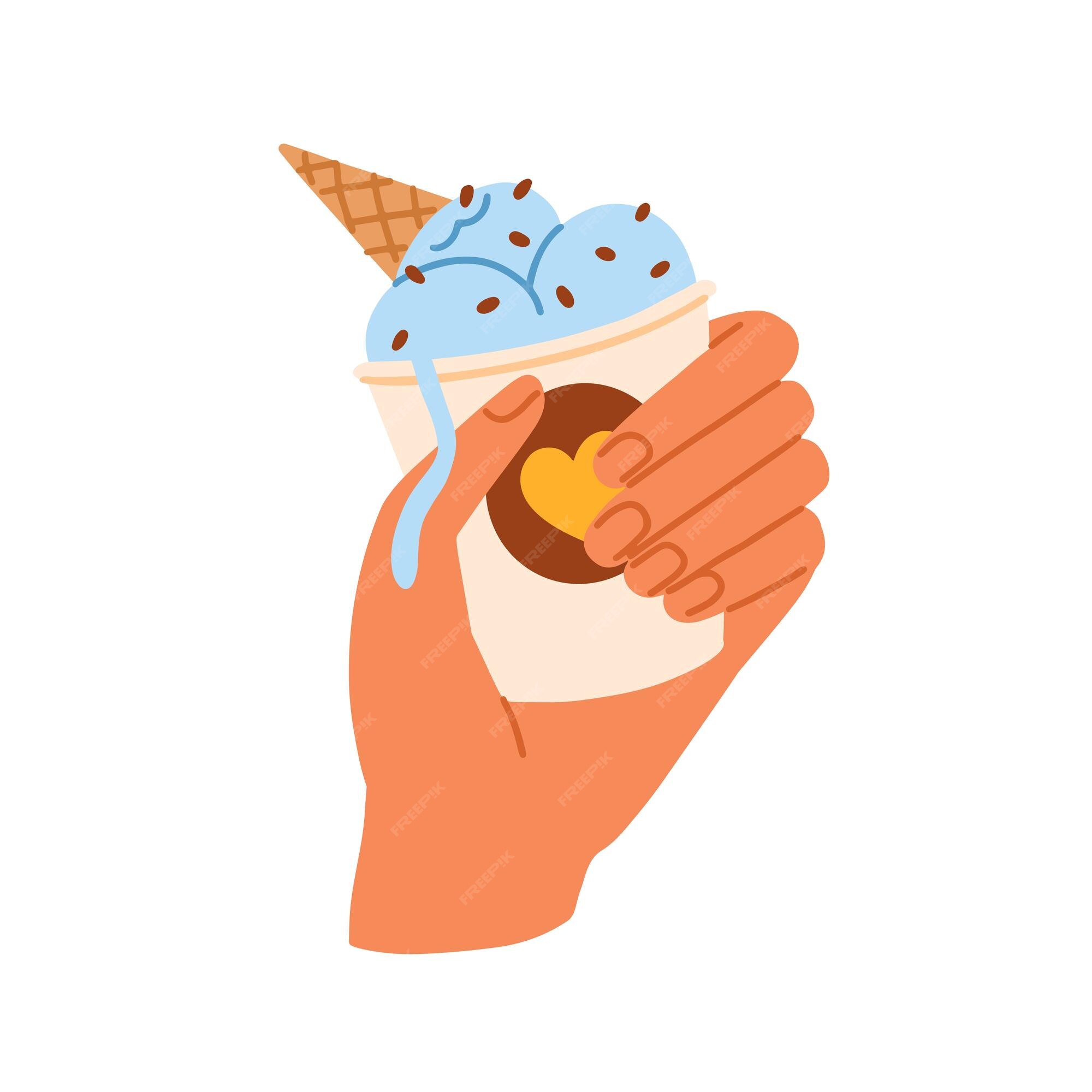 Premium Vector A Hand Holding An Ice Cream Cone With A Scoop Of Ice Cream