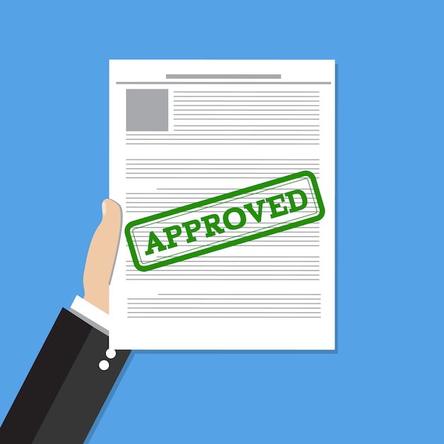 Premium Vector | Hand holds approved document Premium Vector | Hand holds approved document