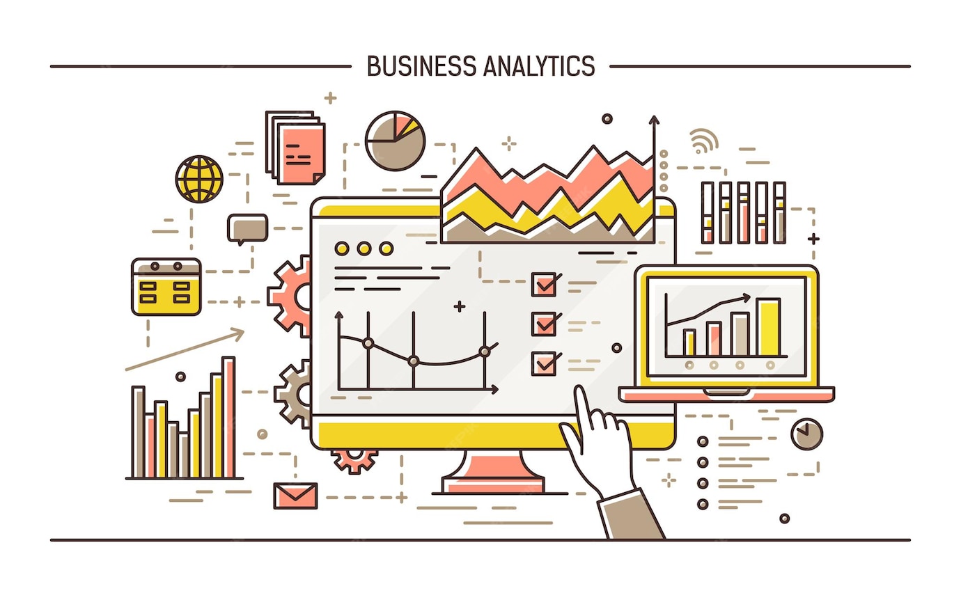 Premium Vector Hand Pointing At Computer Display With Results Of Statistical Data Analysis On