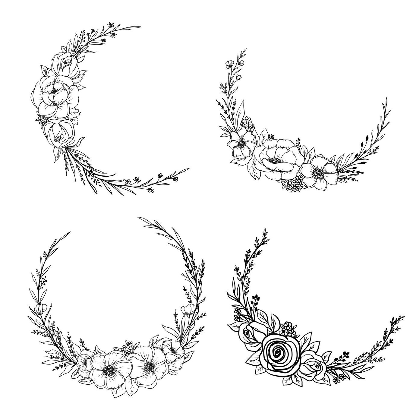 Premium Vector | Handdrawn set of circle floral wreaths Border floral ... Premium Vector | Handdrawn set of circle floral wreaths Border floral ...