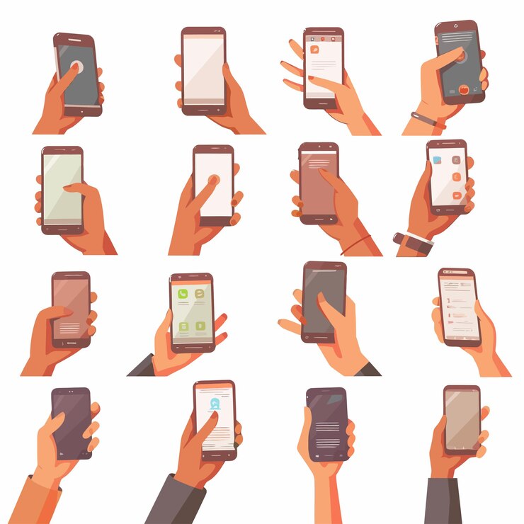 Premium Vector Hands Holding Mobile Phones Setfingers