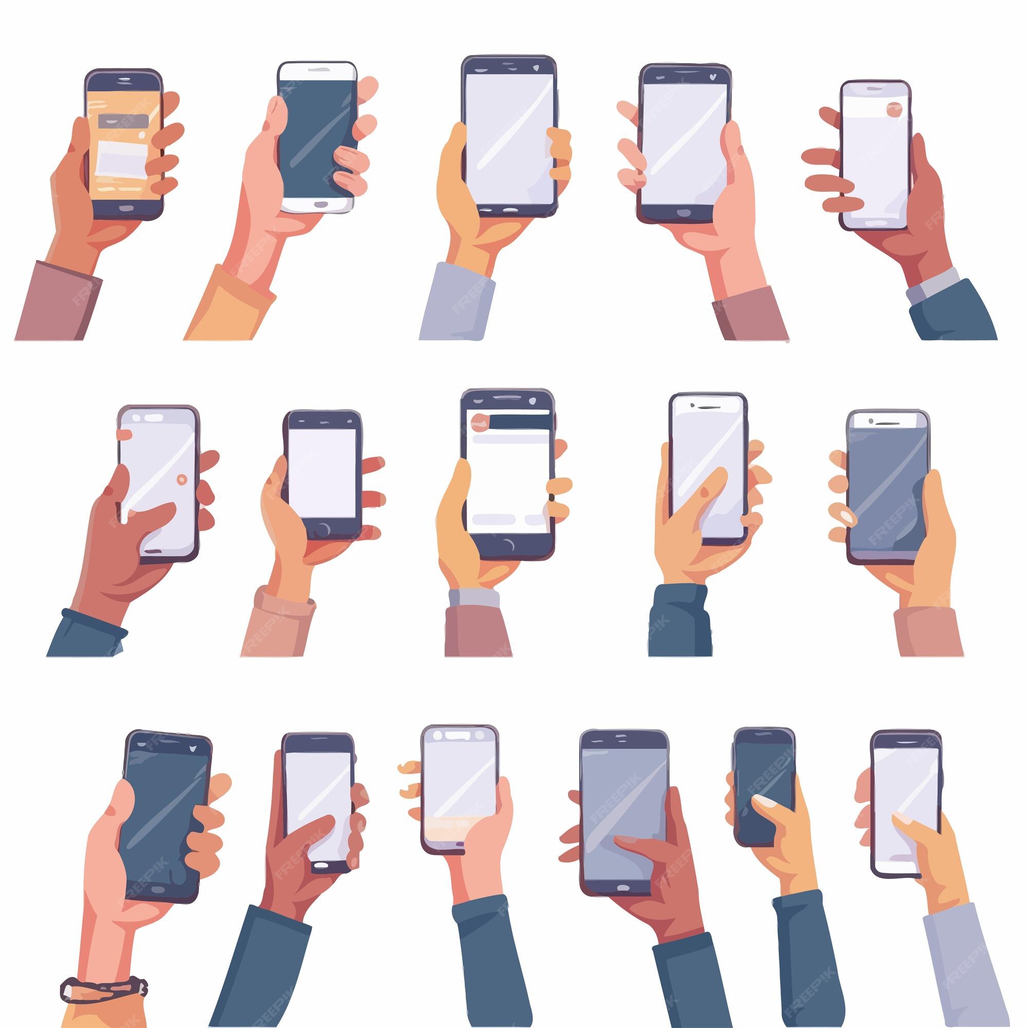 Hands Holding Mobile Phones Setfingers Premium Ai Generated Vector