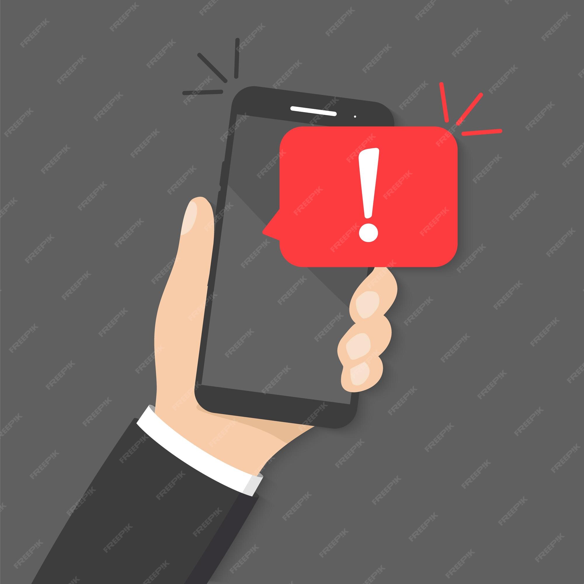 Premium Vector | Hands holding smartphone with alert warning of spam data, insecure connection ...
