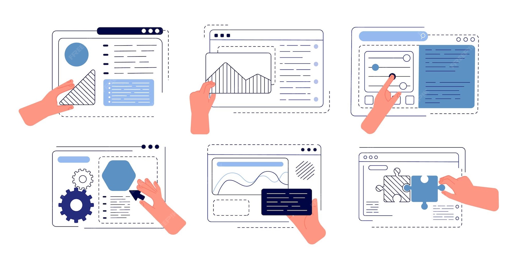 Premium Vector | Hands programming app engineering apps ui hand ...