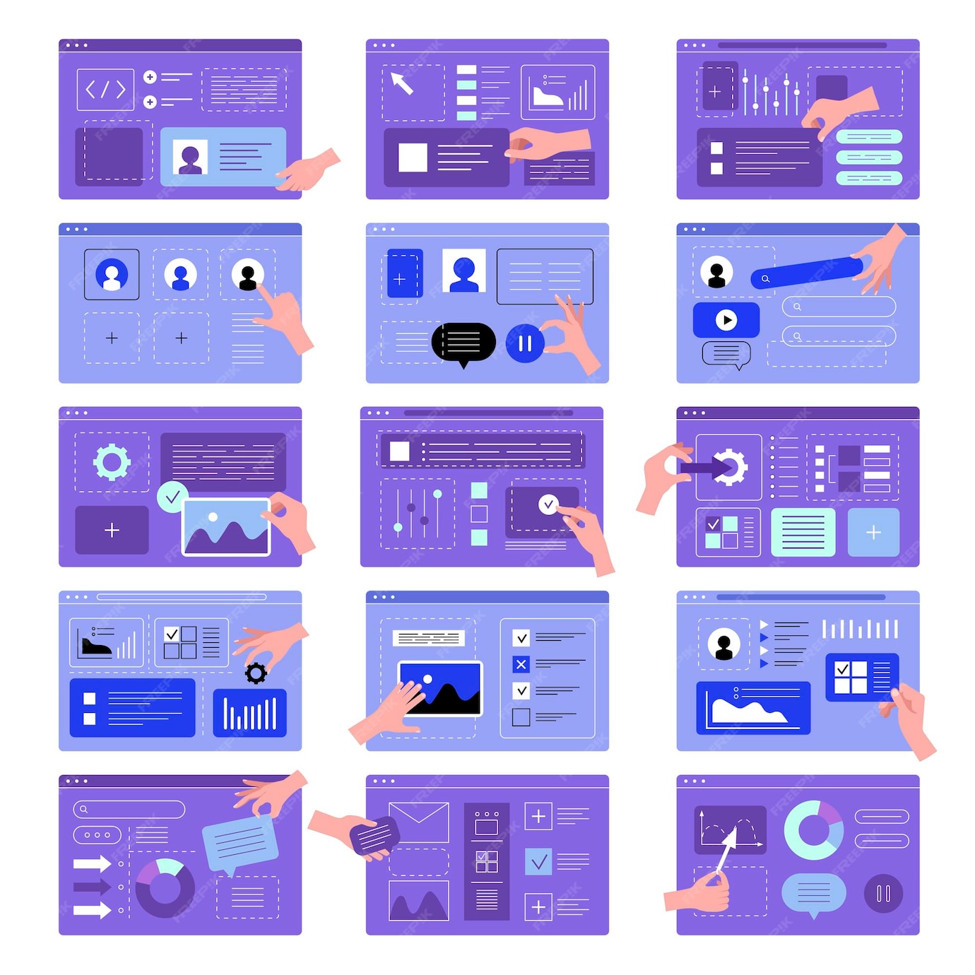 Premium Vector | Hands ui programming Designers creating app interfaces ...