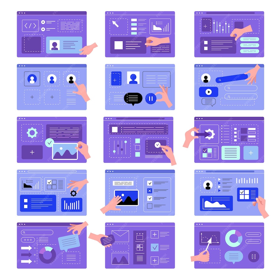 Premium Vector | Hands ui programming Designers creating app interfaces ...