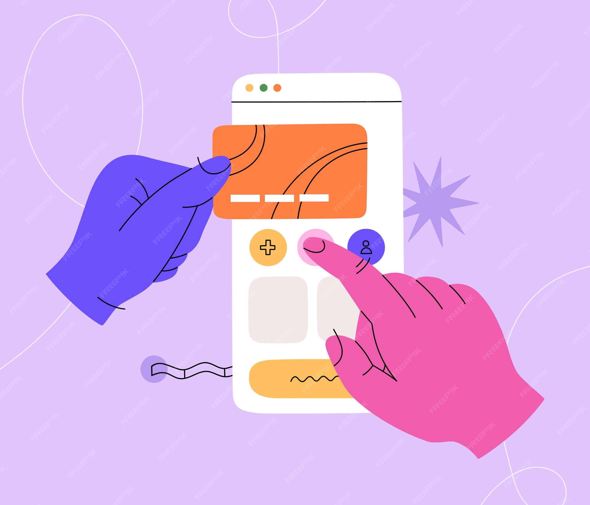 Premium Vector | Hands working on creating interfaces for websites and ...