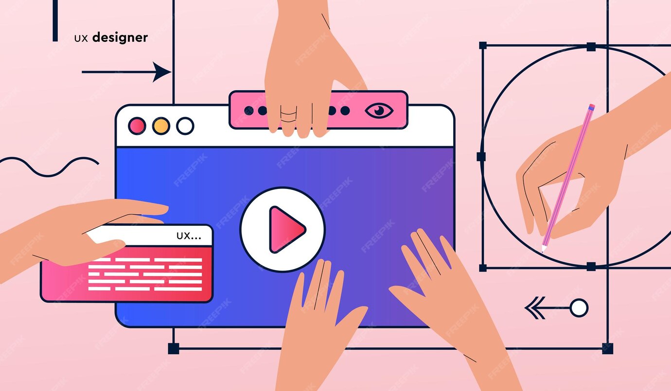 Premium Vector | Hands working on website or app ui ux design and ...