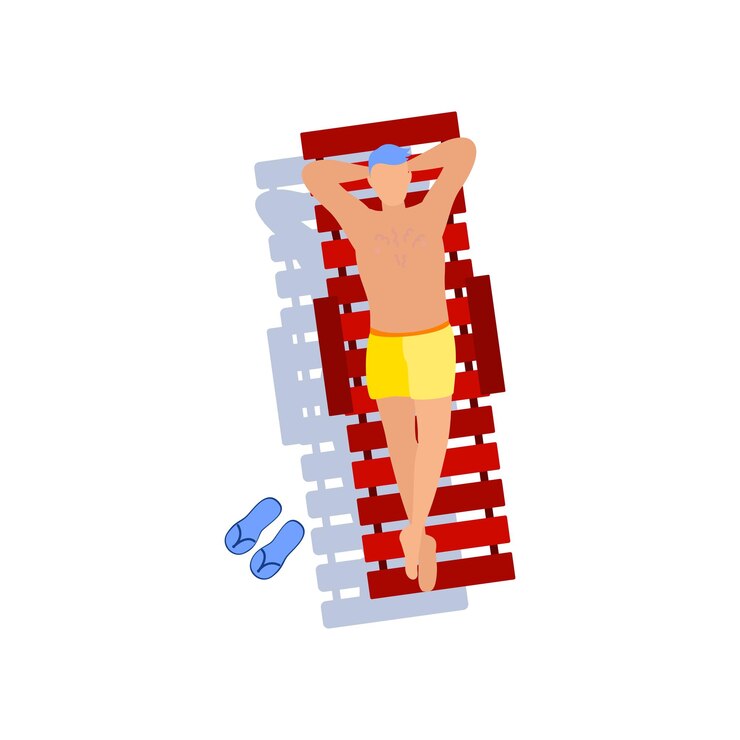 Premium Vector Handsome Man Lies On Sun Lounger And Sunbathing Happy