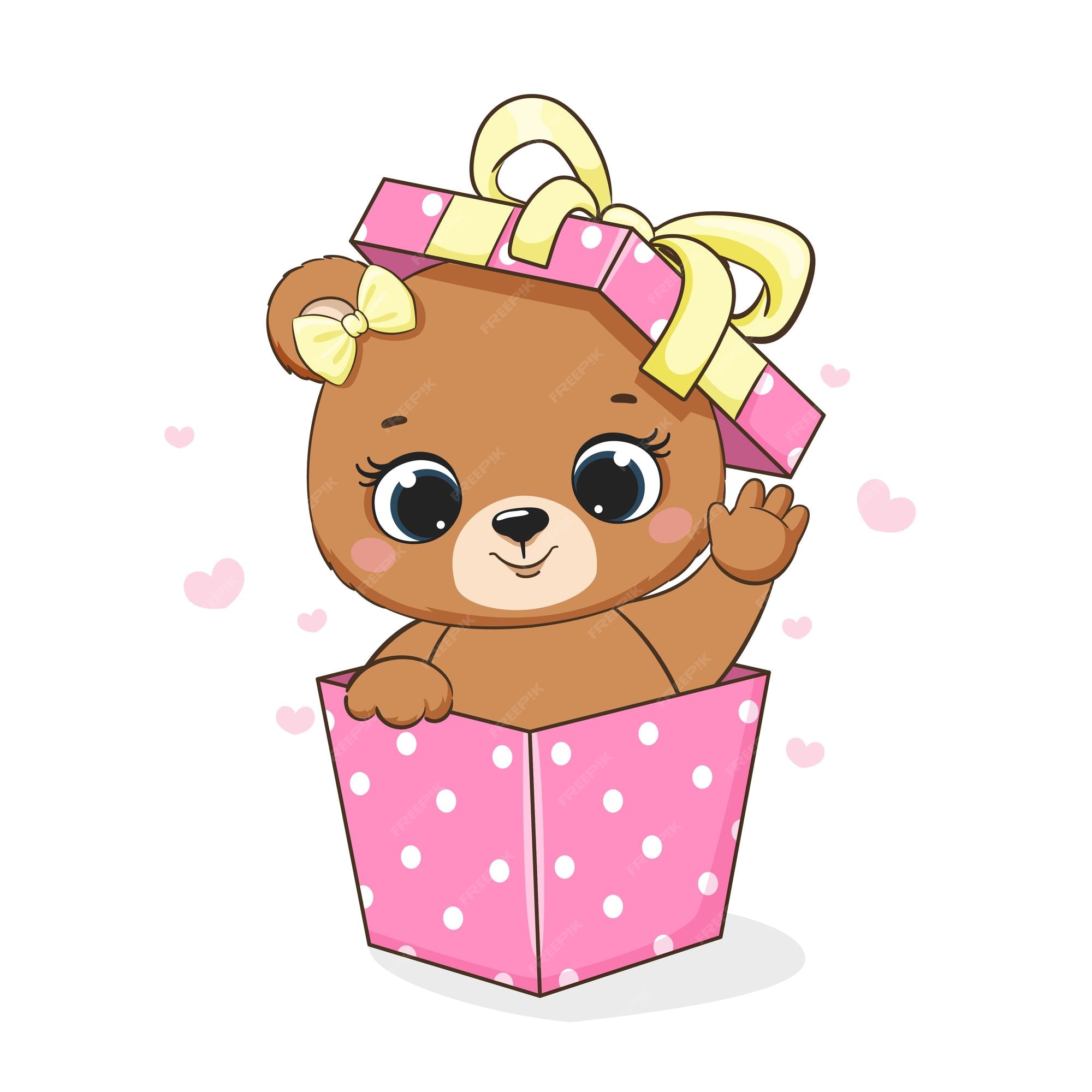 Premium Vector | Happy birthday card cute baby bear in the present box ... Premium Vector | Happy birthday card cute baby bear in the present box ...