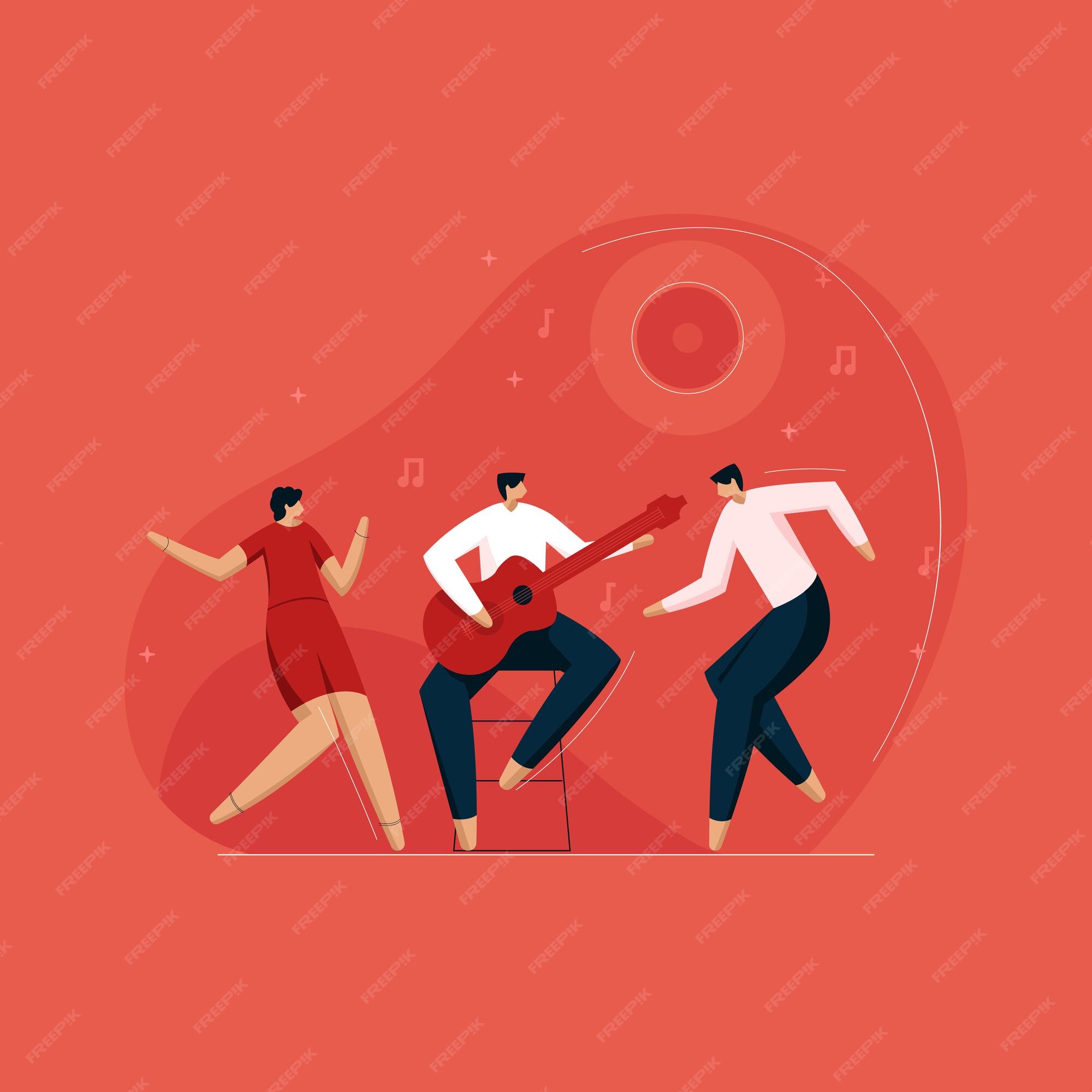 Premium Vector Happy Couple Dancing In The Bar With Guitar Player Fun
