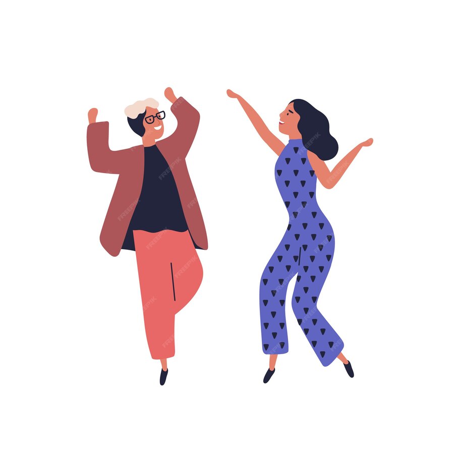 Premium Vector Happy Couple Dancing Together Having Fun Raising Hands