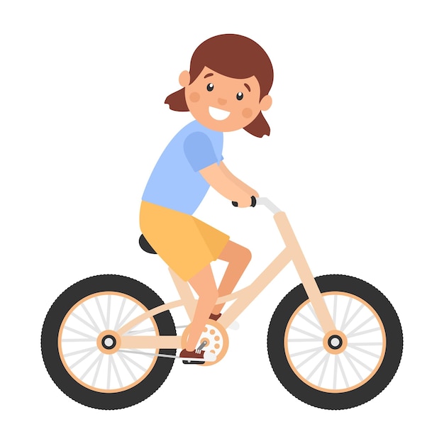 Premium Vector Happy Cute Girl Riding Bike