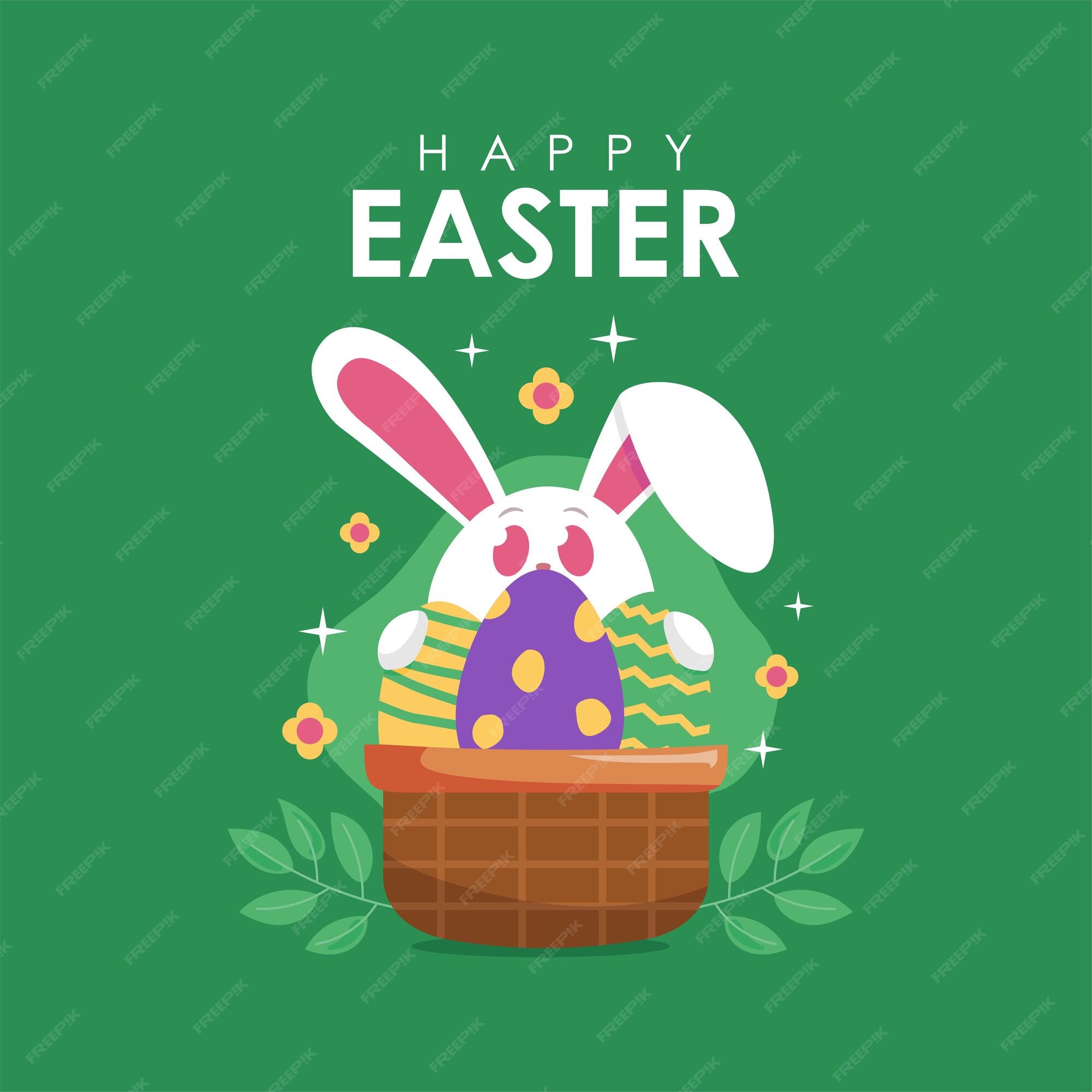 Premium Vector Happy Easter Banner Design With Easter Bunny And