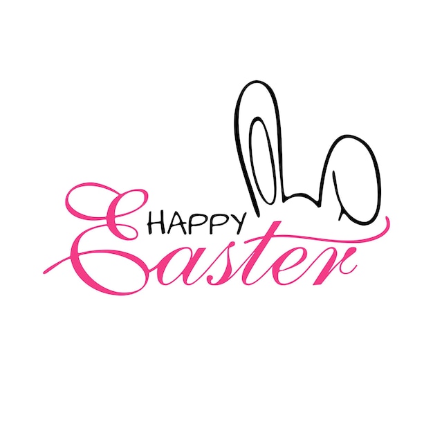 Premium Vector Happy Easter Logo With Outline Bunny Ears And Easter