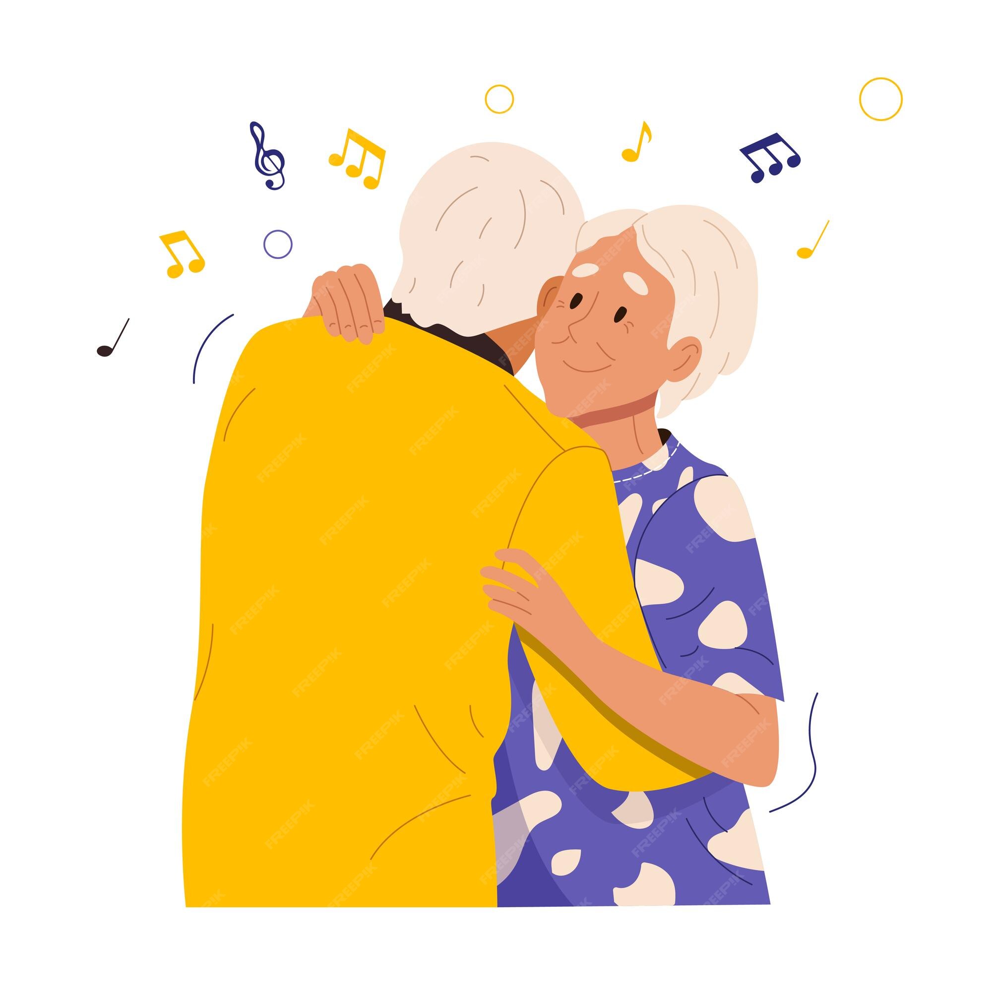 Premium Vector Happy Elderly Couple Dancing Embracing Together