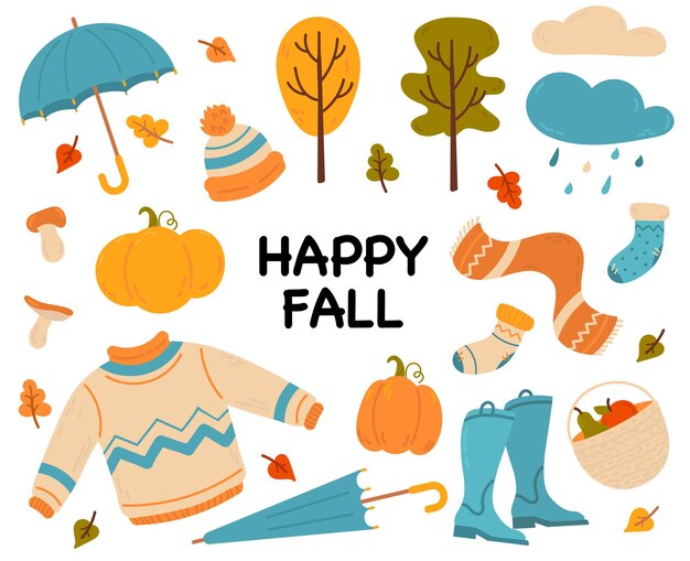 Premium Vector | Happy fall autumn elements set Premium Vector | Happy fall autumn elements set