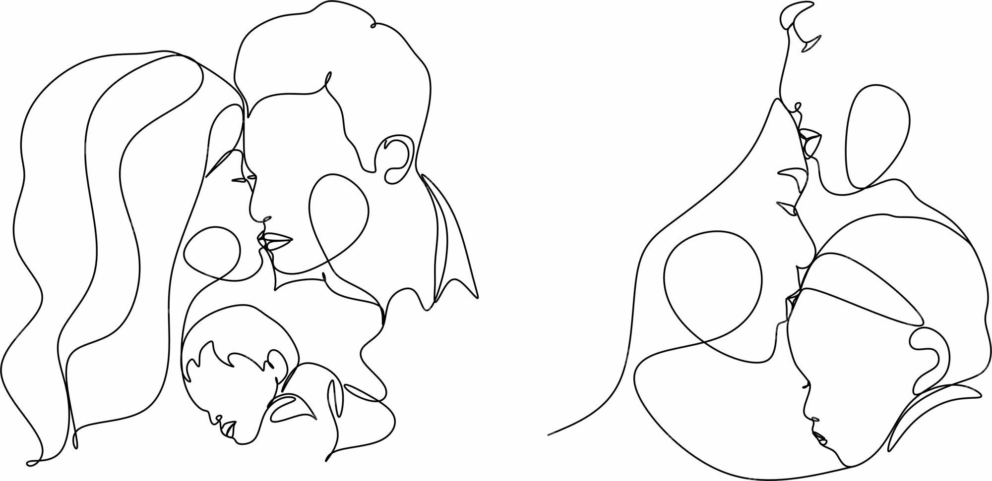 Premium Vector | Happy family in continuous line drawing style. family ... Premium Vector | Happy family in continuous line drawing style. family ...