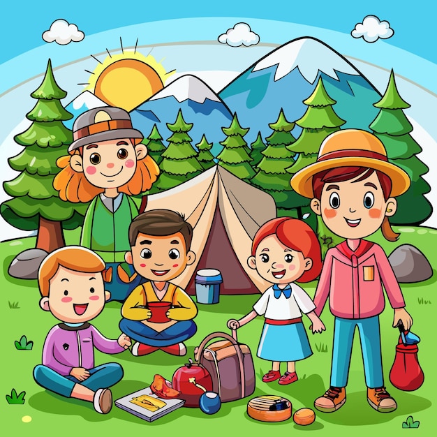 Happy group of children camping in the mountains | Premium AI-generated ... Happy group of children camping in the mountains | Premium AI-generated ...
