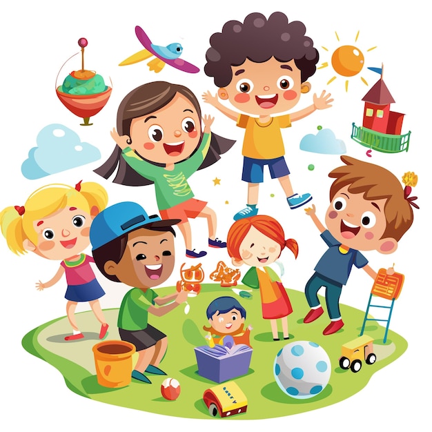 Happy group of children playing outdoors | Premium AI-generated vector Happy group of children playing outdoors | Premium AI-generated vector