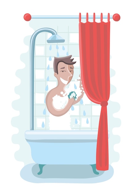 Premium Vector Happy Man Take Shower In The Bathroom