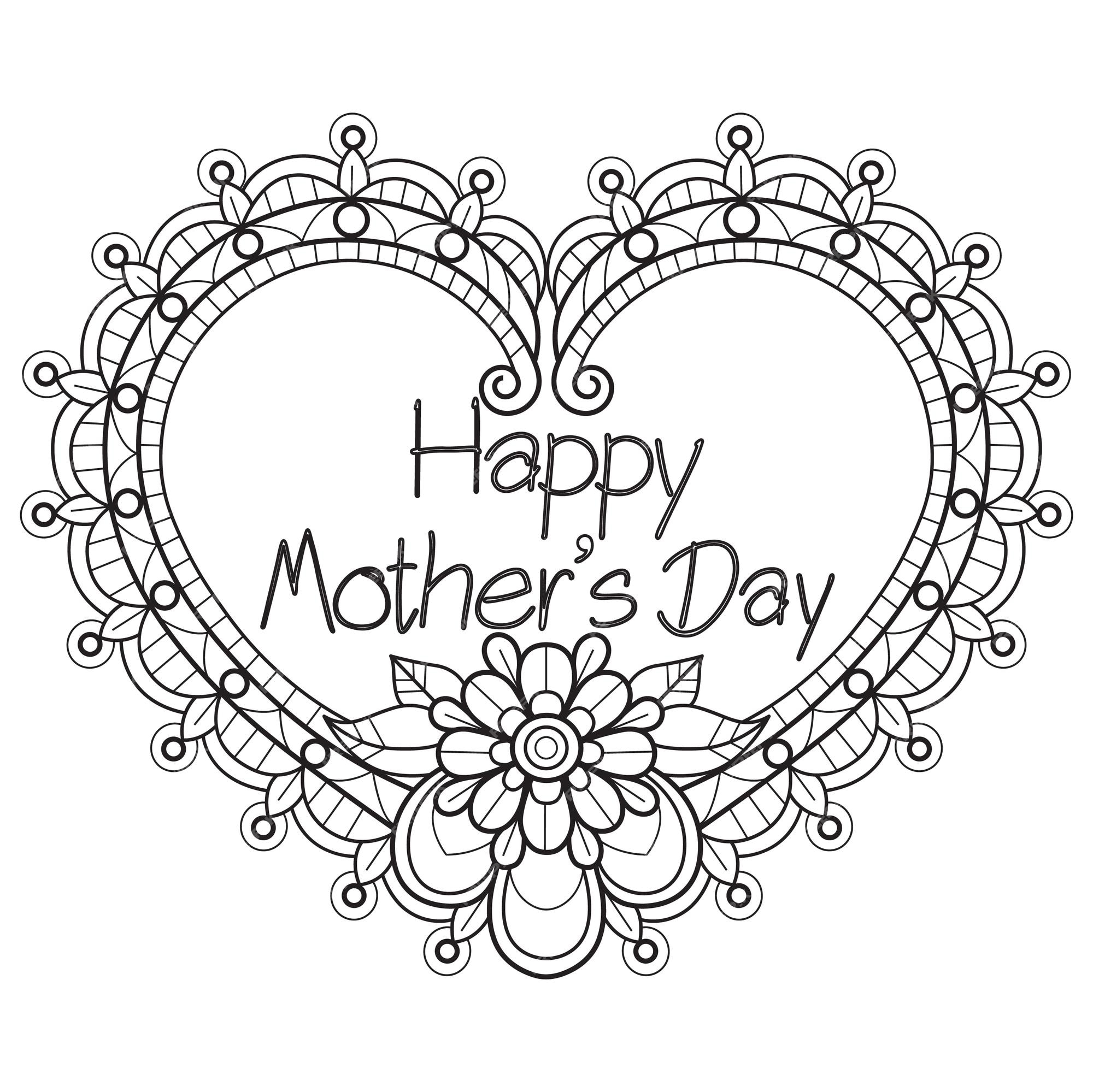 Premium Vector Happy Mothers Day Frame Hand Drawn For Adult Coloring Book