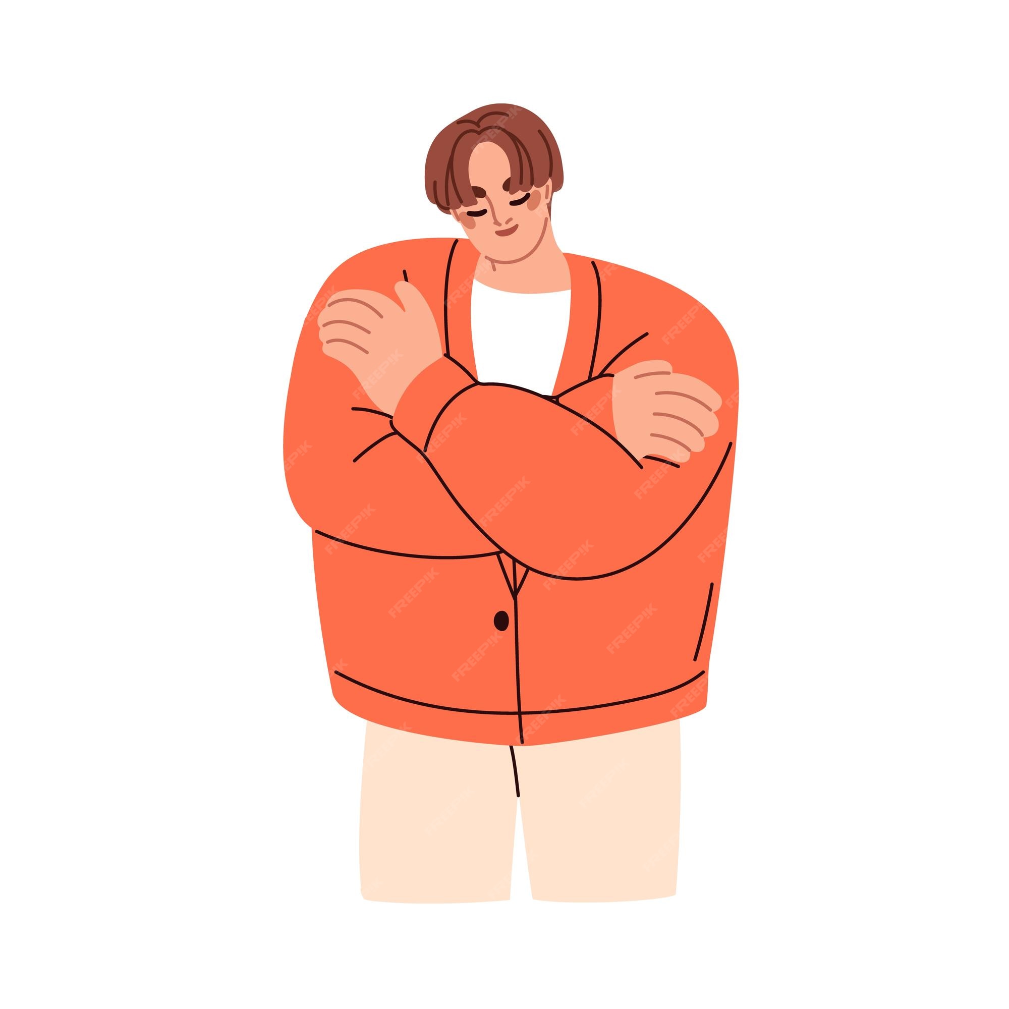 Premium Vector Happy Person Hugging Embracing Self Cuddling Own Body