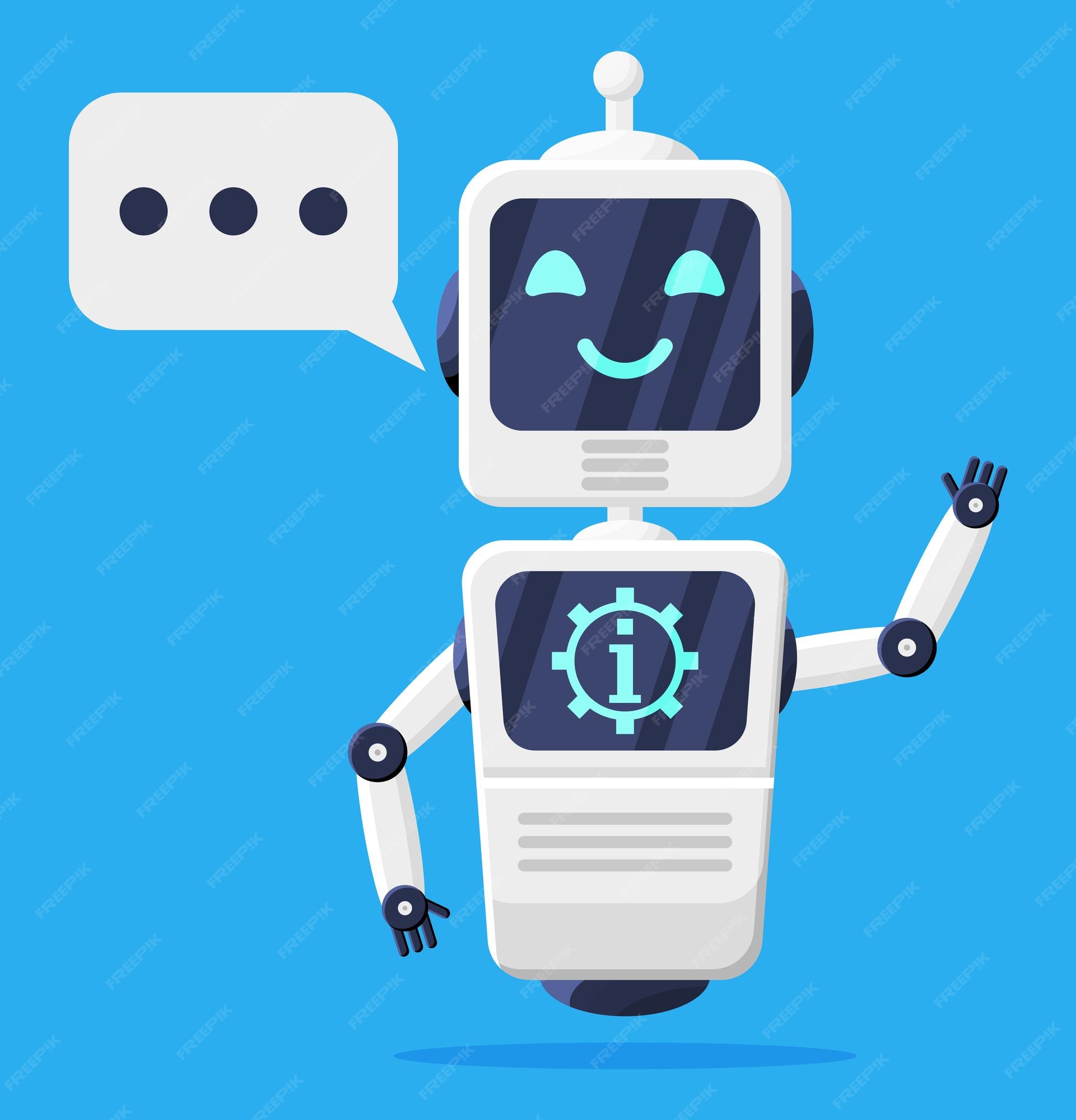 Premium Vector | Happy Smiling Robot with Bubble Speech Isolated Chat Bot with Talking Dialog ...