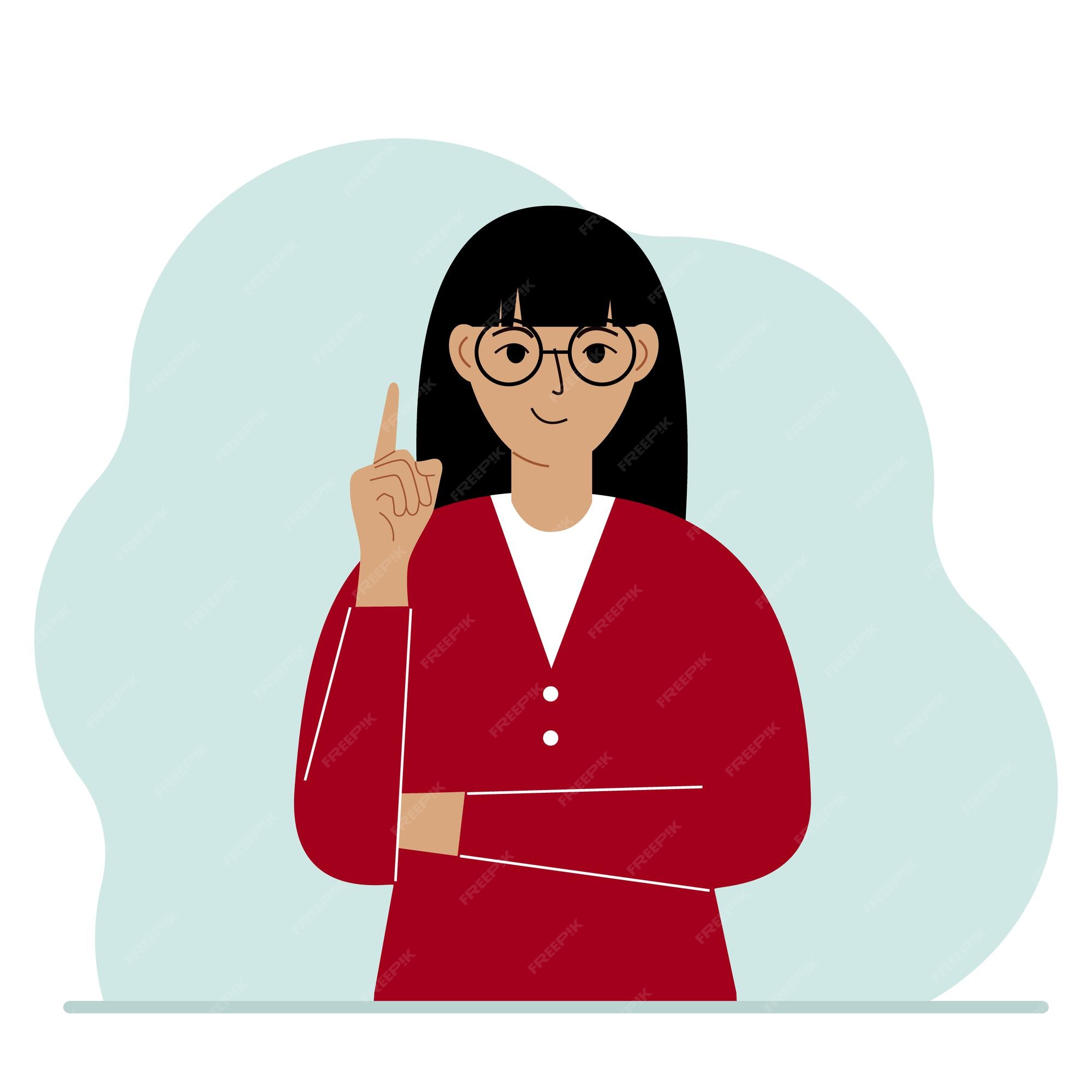 Premium Vector Happy Woman Holding His Index Finger Up Vector