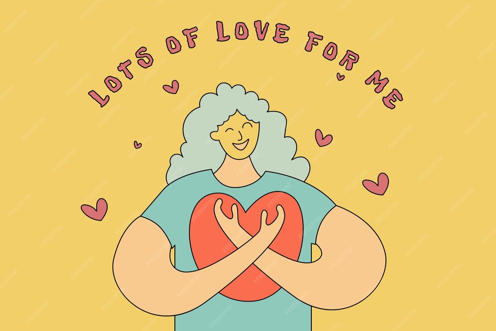 Premium Vector Happy Woman Hugging Herself Positive Lady Expressing