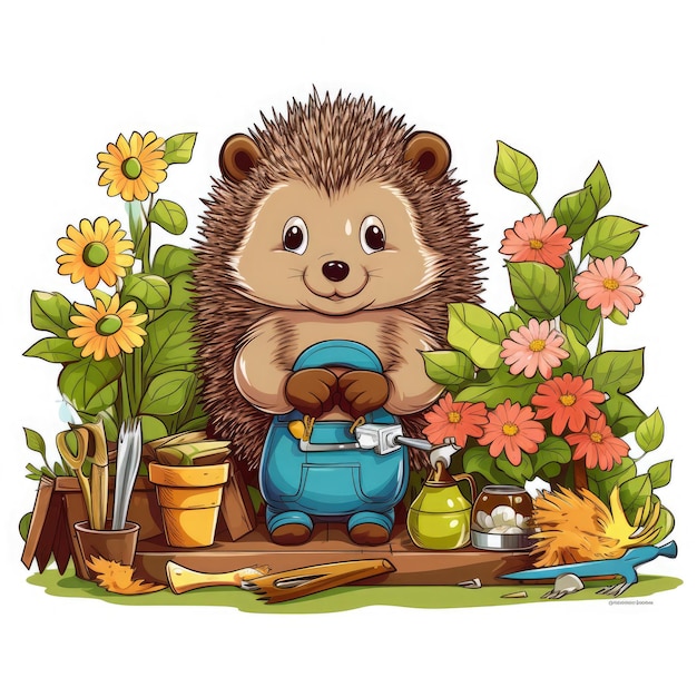 Premium Vector Hedgehog Gardening On White Background