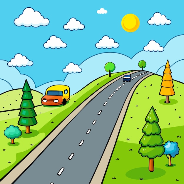 Premium Vector | Highway road with beatuful nature vector illustration Premium Vector | Highway road with beatuful nature vector illustration