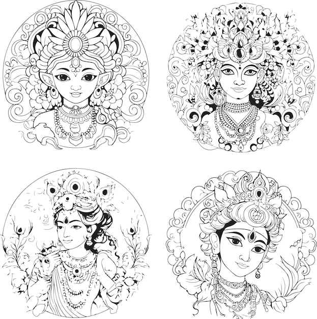 Hindu God Shree Krishna Coloring Page Image | Premium AI-generated vector Hindu God Shree Krishna Coloring Page Image | Premium AI-generated vector