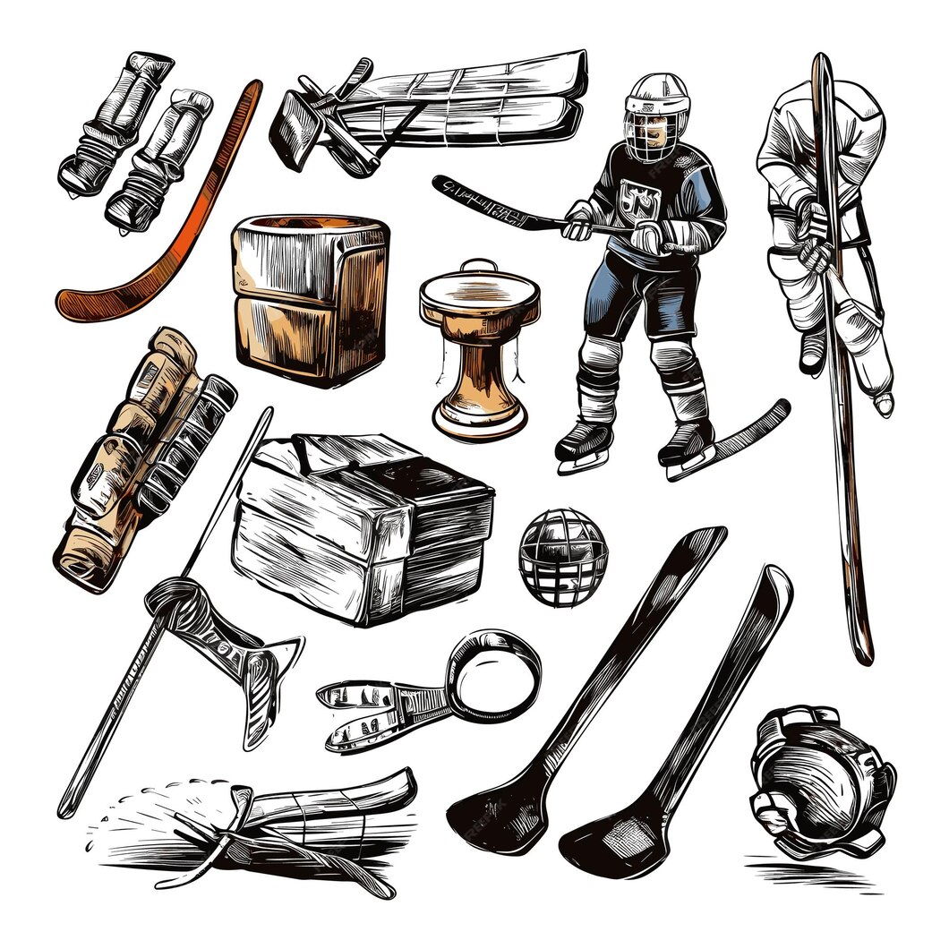 Premium Vector Hockey Elements Set Vector Illustration