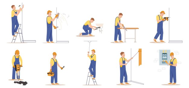 Premium Vector Home Craftsmen And Repairmen Professional Construction Workers With Tools Set